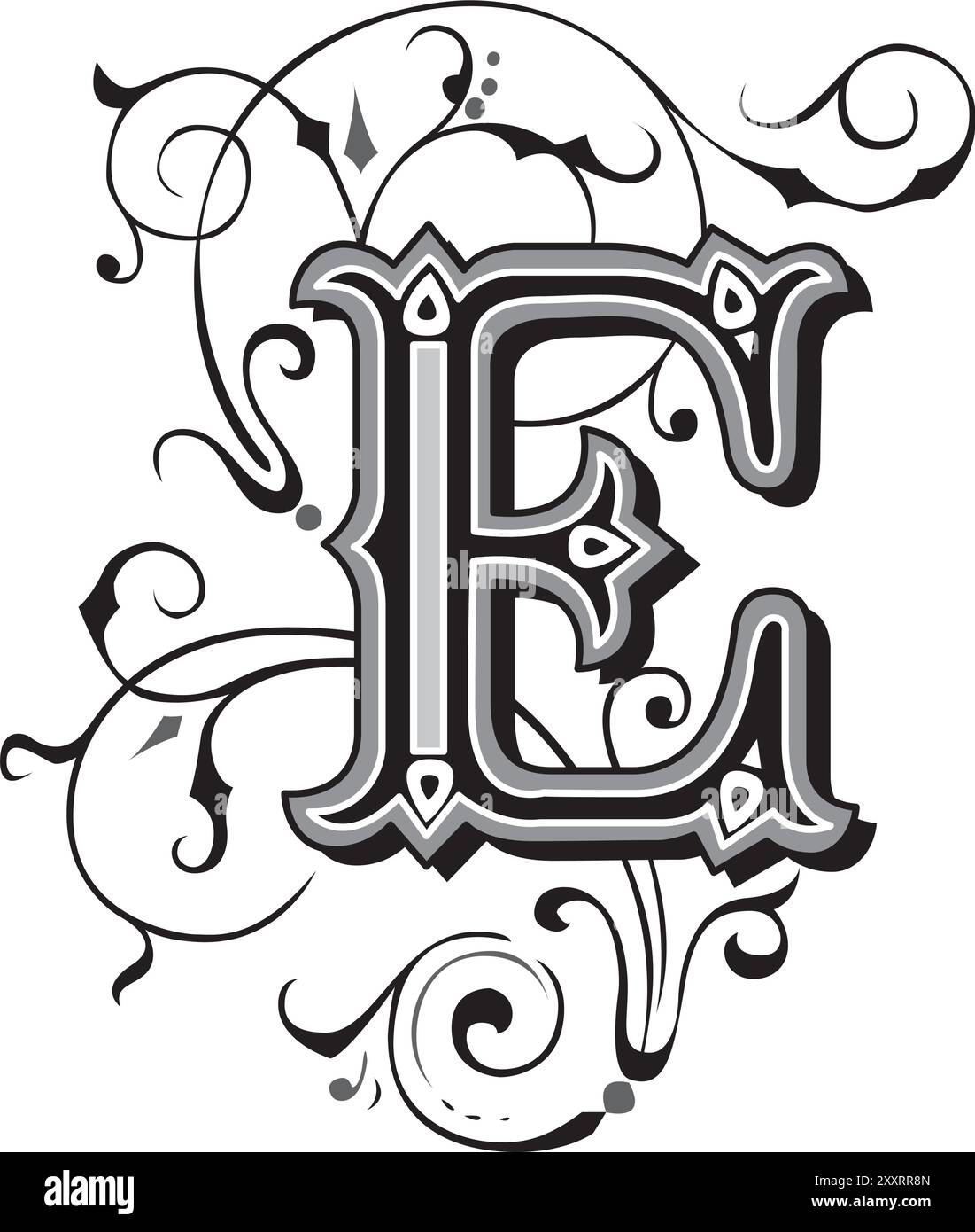 Art Tuscani Initial Caps Font Capital Letter E vector design ...