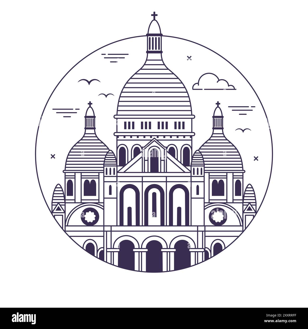 Paris landmark Sacre Coeur circle icon in line art Stock Vector Image ...