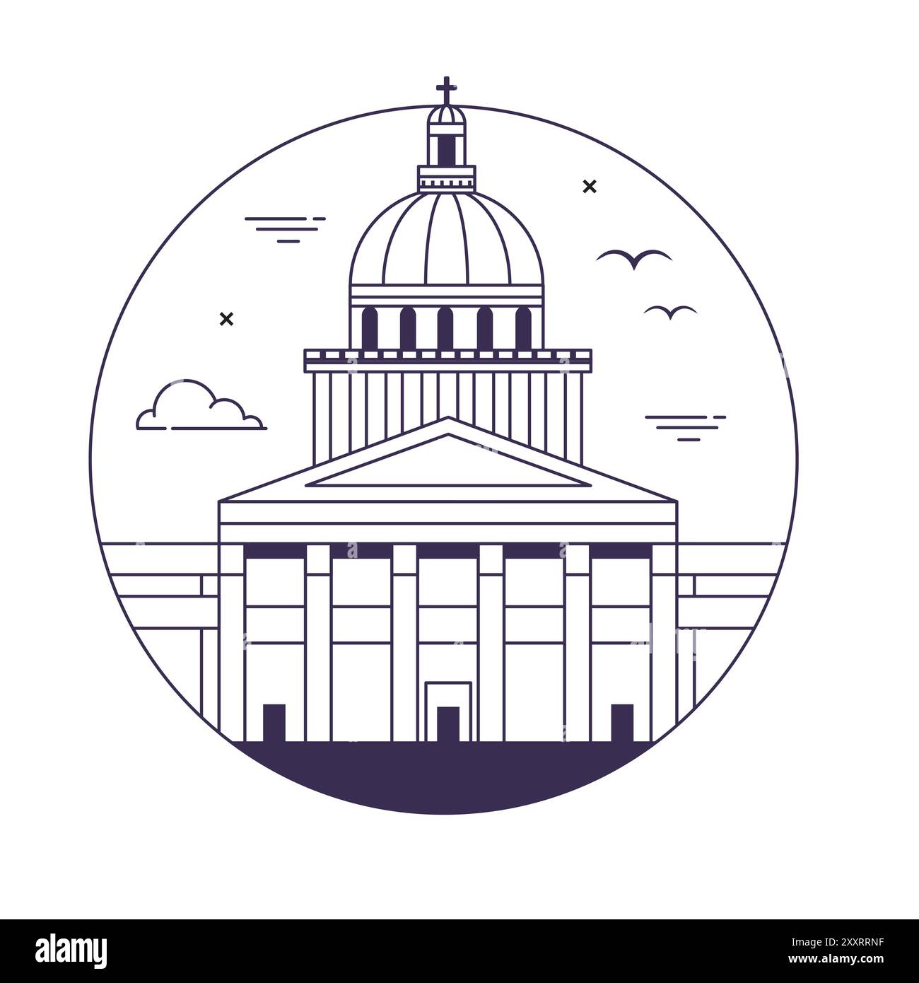 Paris Pantheon Landmark Building Circle Line Icon Stock Vector Image ...
