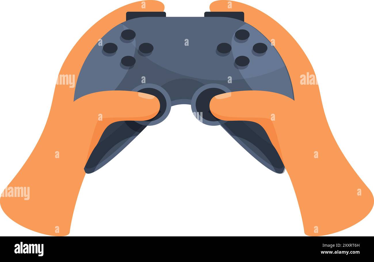 Two hands tightly gripping a video game controller, thumbs poised on ...