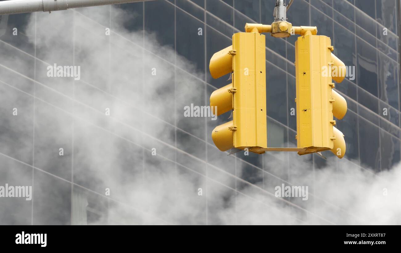 Steam vapor vented on New York City street, vapour tube stack. Hot ...