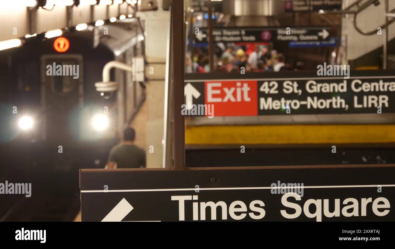 New York subway station interior, underground metropolitan platform ...