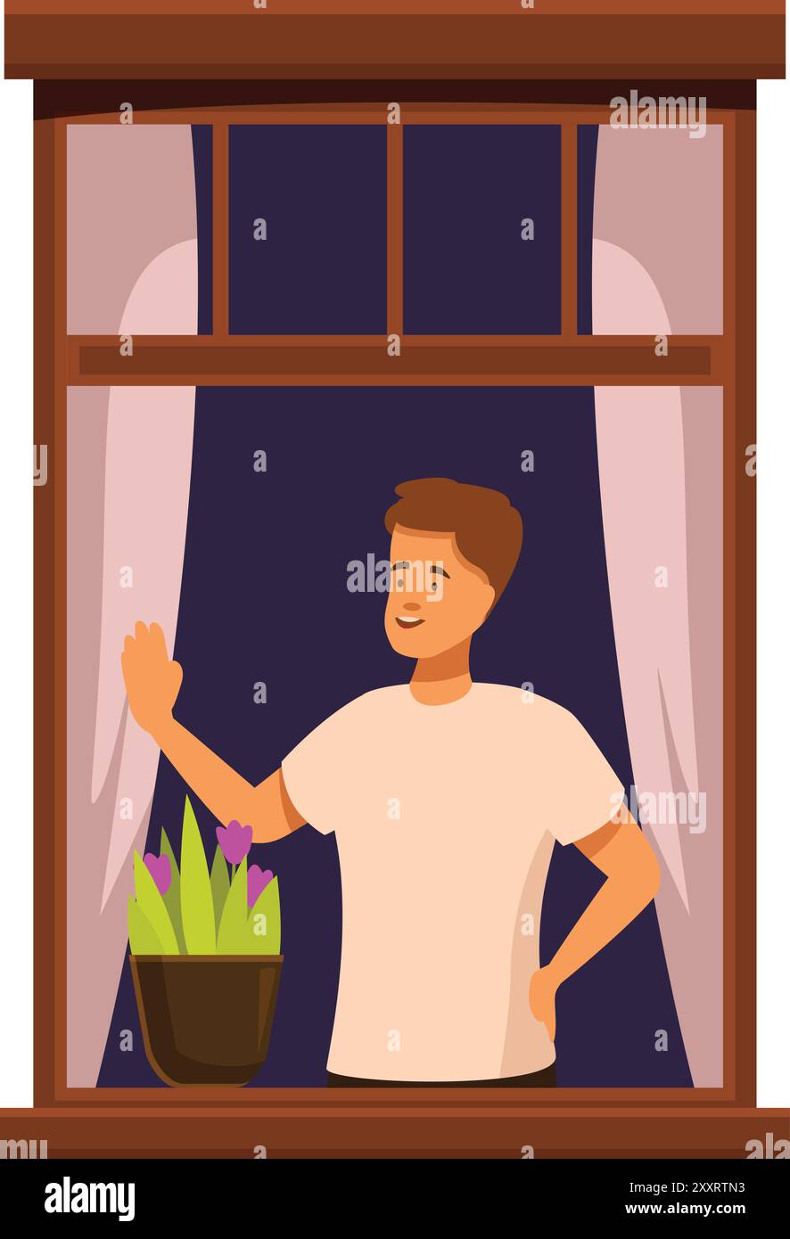 Man home interior night looking out Stock Vector Images - Alamy