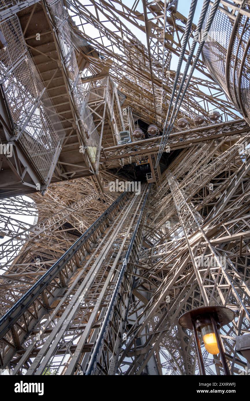 Paris, France - 08 22 2024: View of a pylon, staircase and elevator of ...