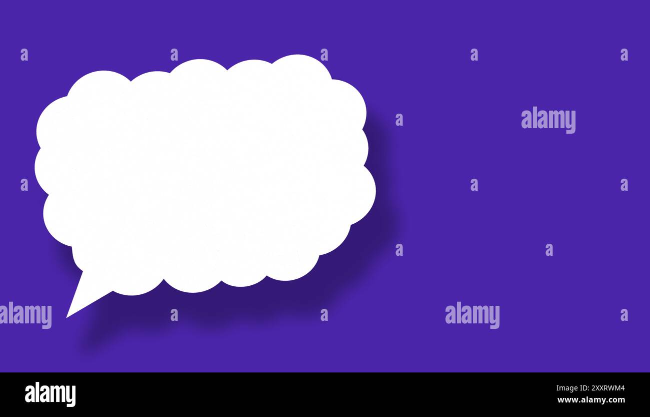 Empty white cloud paper speech bubble shape against blue background for ...