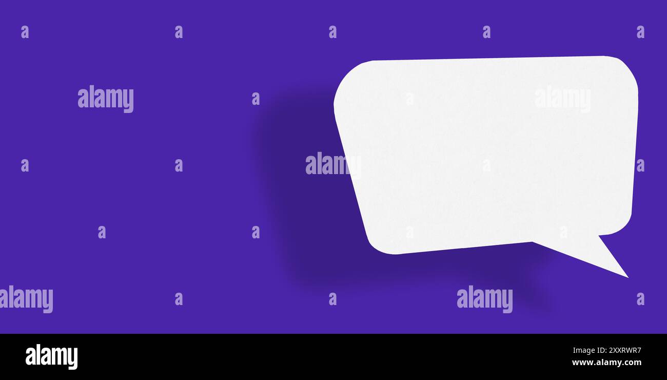 Empty speech balloon shape white paper isolated on blue background ...