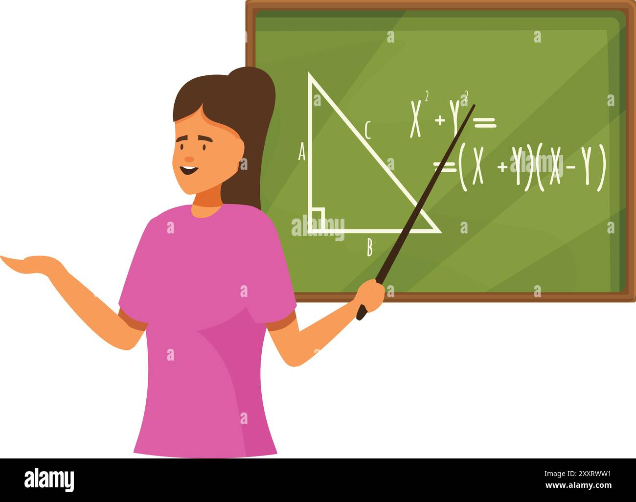 Female teacher explaining geometry on blackboard with pythagorean ...