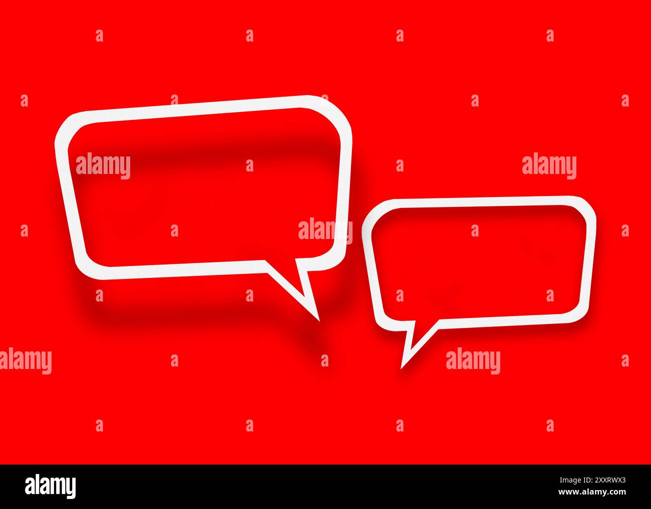 Empty transparent balloon paper speech bubble shape against red ...