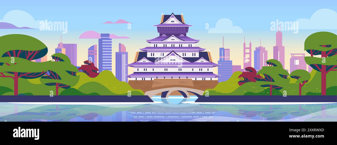 Japanese castle traditional architecture with modern city skyline trees ...