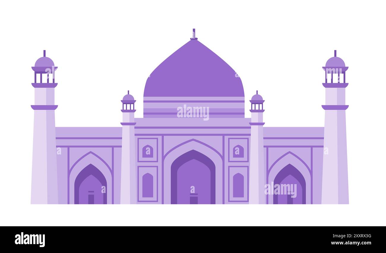 Purple mosque with domes and minarets Islamic architecture on white ...