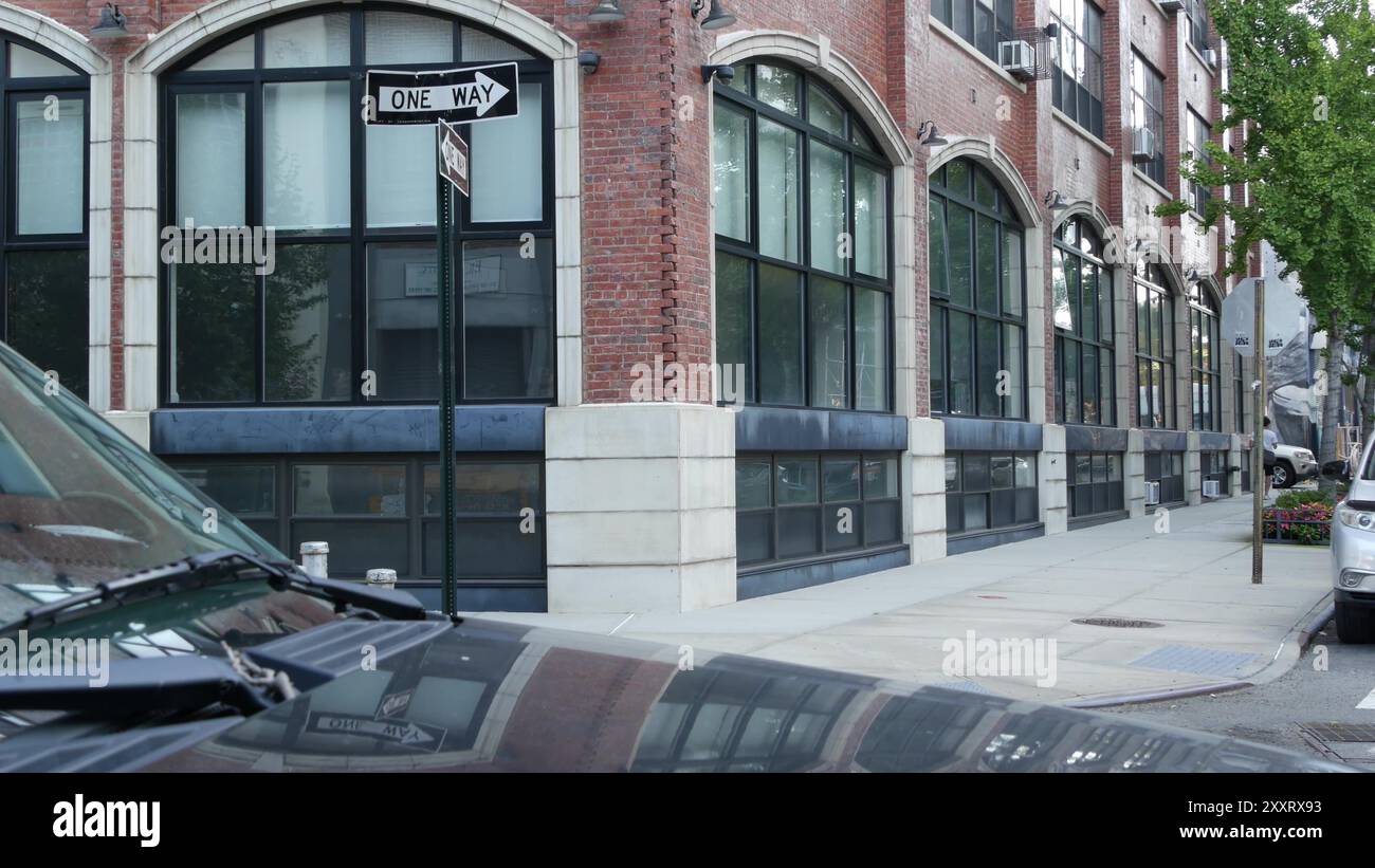 New York City street crossroad, transport road intersection. Corner in ...