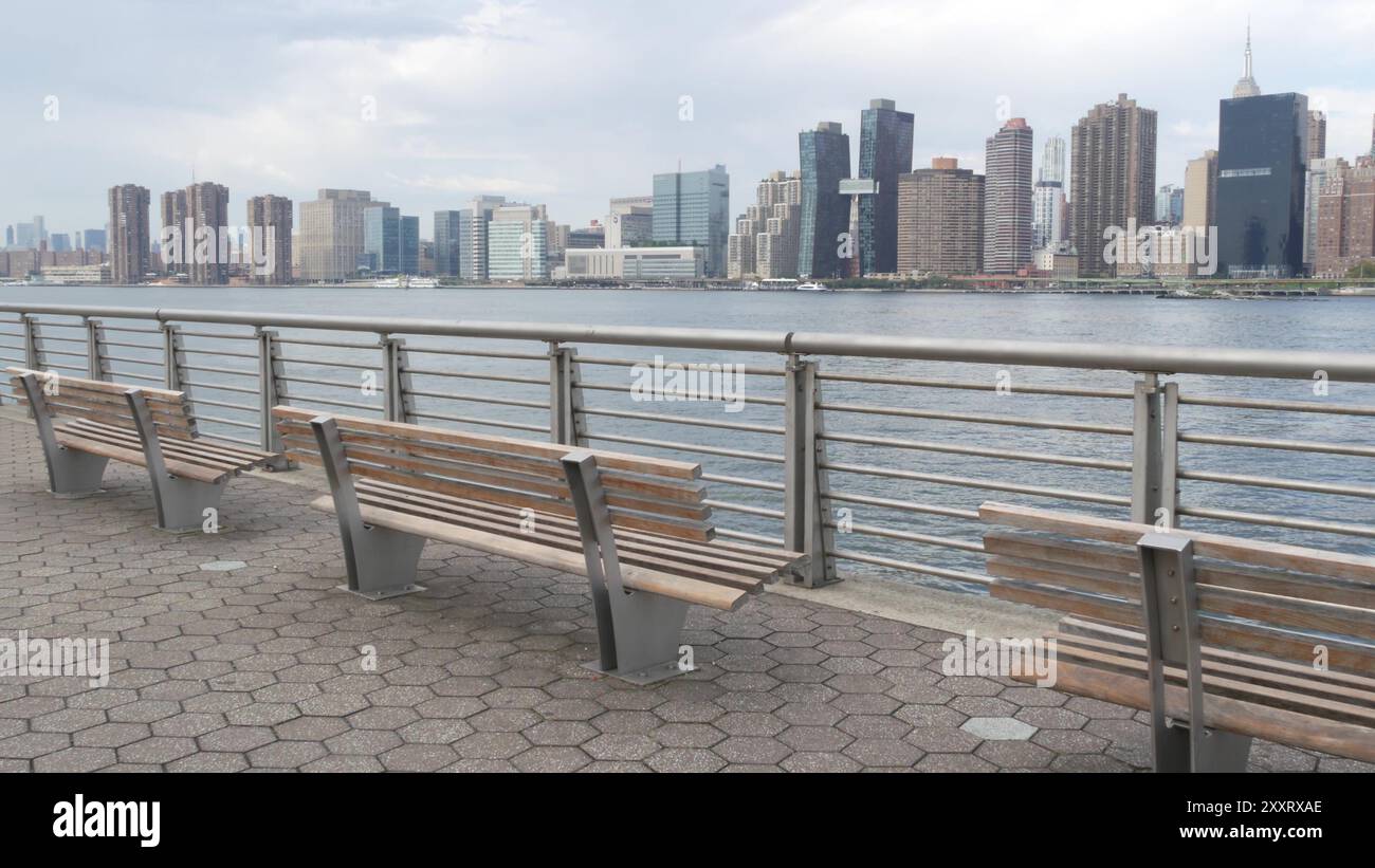 New York City waterfront skyline, Manhattan Midtown buildings ...