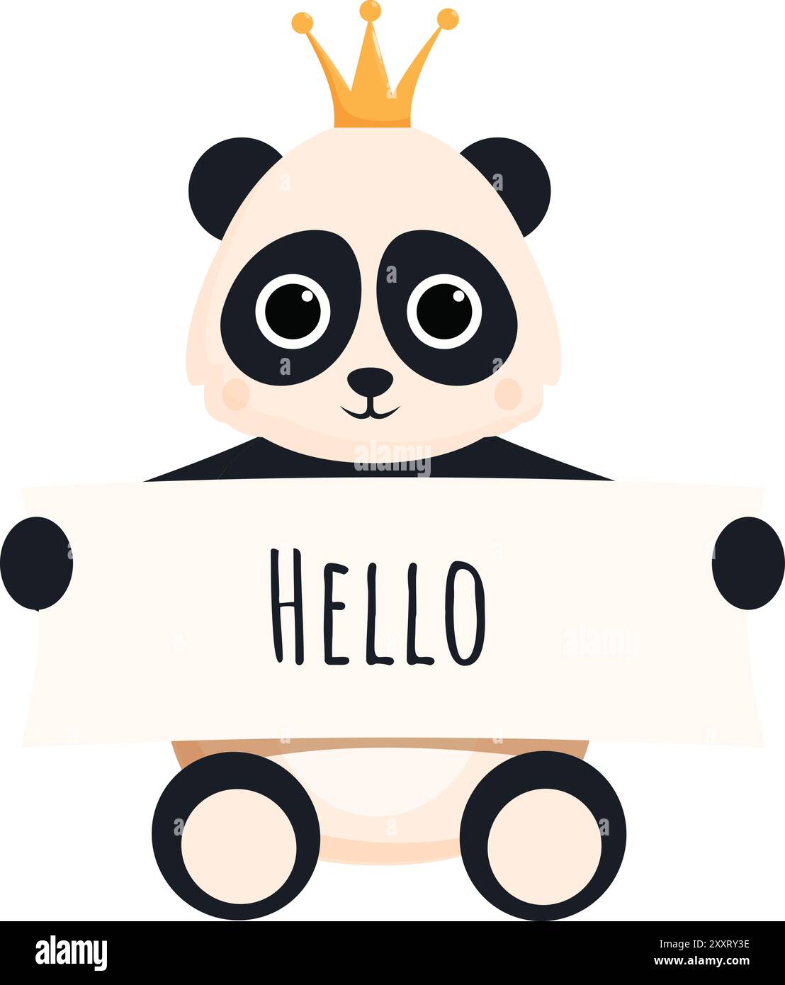 Cute cartoon panda bear wearing a golden crown, sitting and holding an ...