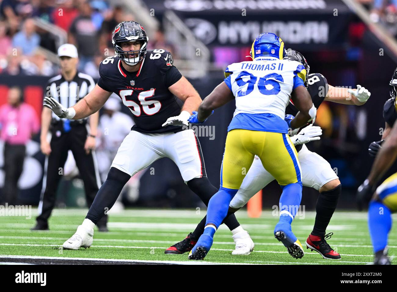 Houston Texans linebacker Jamal Hill (56) blocks against Los Angeles ...