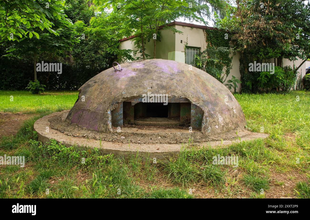 An abandoned pillbox bunker in Lulishte Ismail Qemali Park in the ...