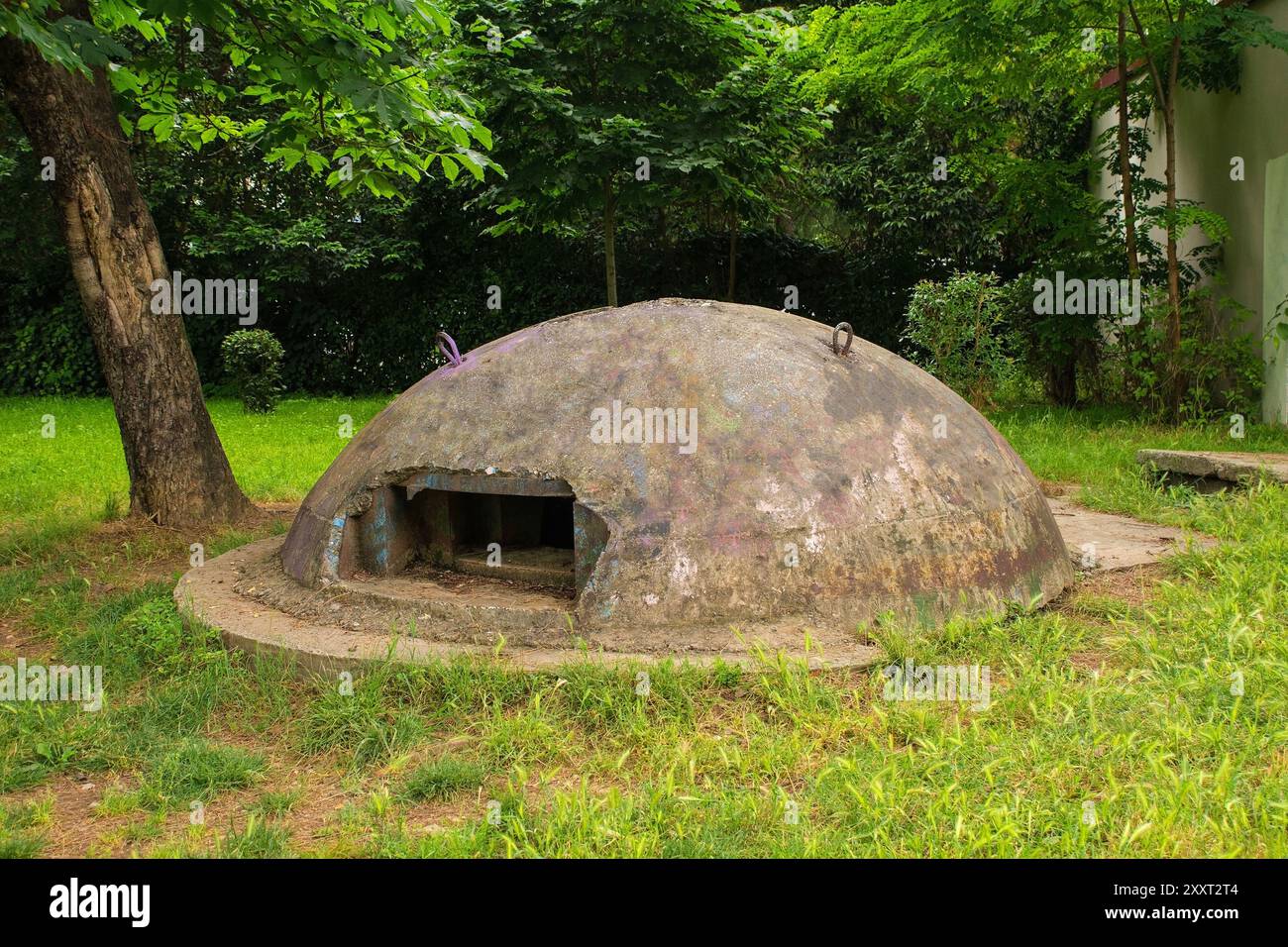 An abandoned pillbox bunker in Lulishte Ismail Qemali Park in the ...