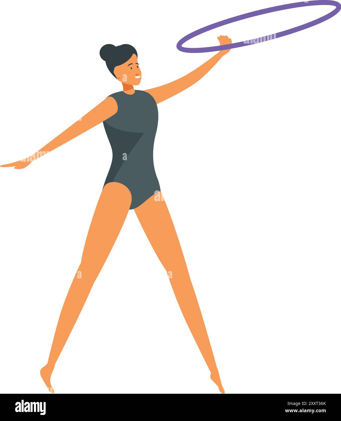 Professional rhythmic gymnast is gracefully moving her body while ...