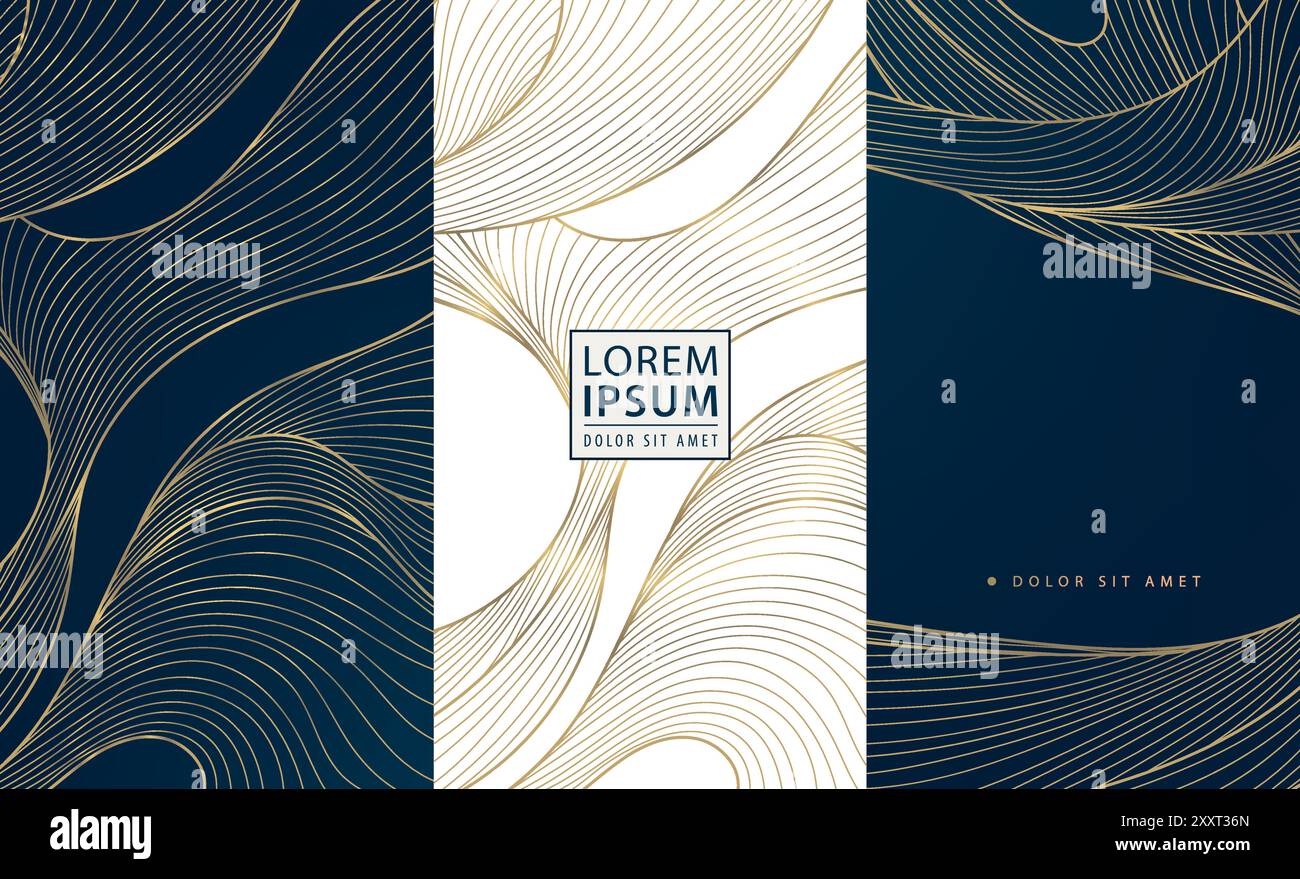 Vector set of wave design line labels, sea patterns, wine package. Art ...