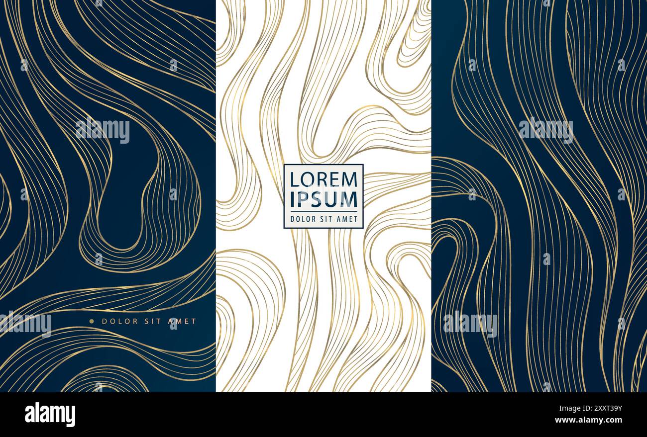 Vector set of wave design line labels, sea patterns, wine package. Art ...