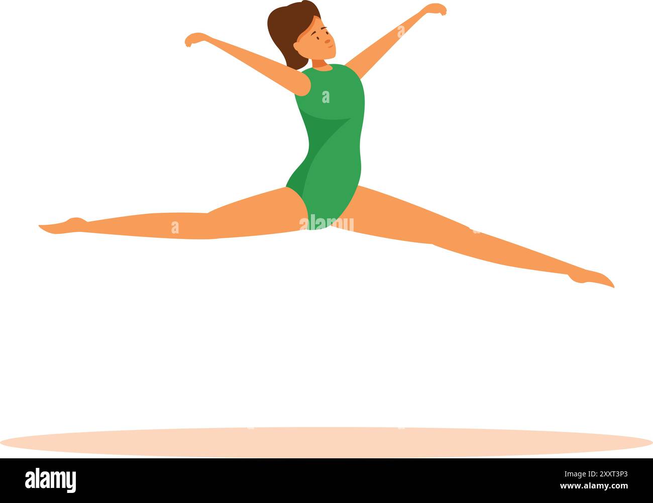 Young woman gymnast is performing a split jump during her gymnastics ...