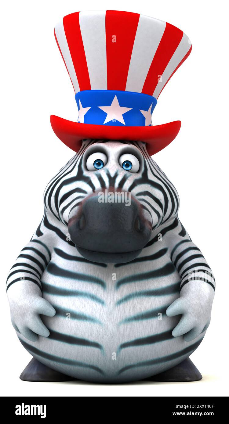 Fun 3D cartoon zebra with an uncle sam hat Stock Photo - Alamy