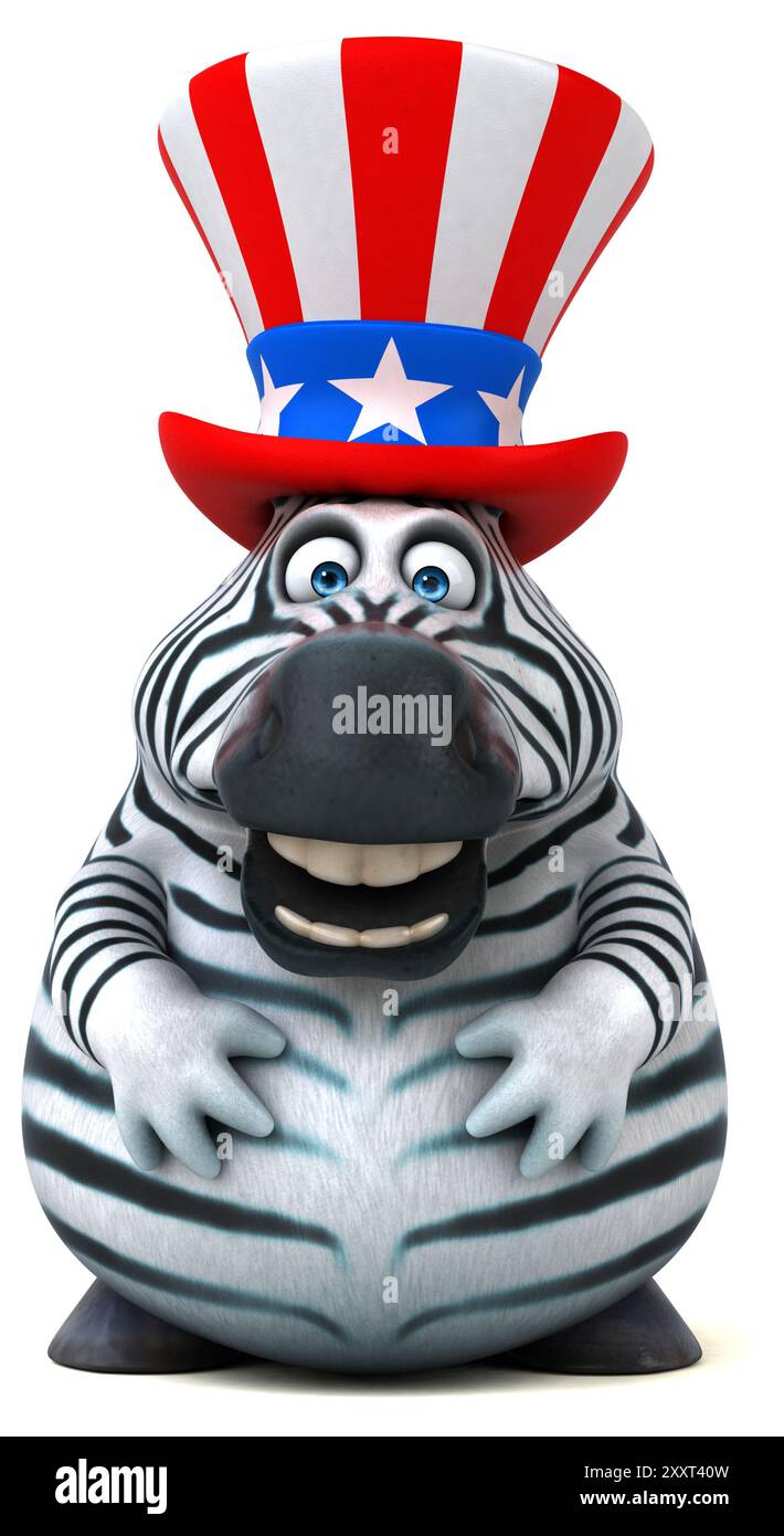 Fun 3D cartoon zebra with an uncle sam hat Stock Photo - Alamy