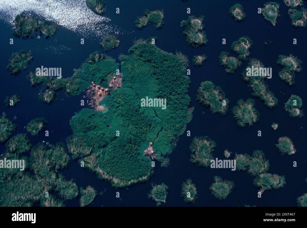 Aerial of small island village, Uganda Stock Photo - Alamy