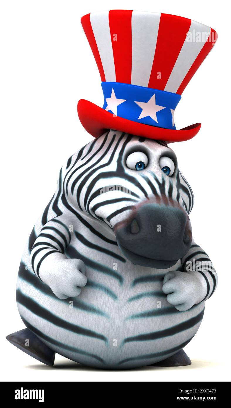 Fun 3D cartoon zebra with an uncle sam hat Stock Photo - Alamy