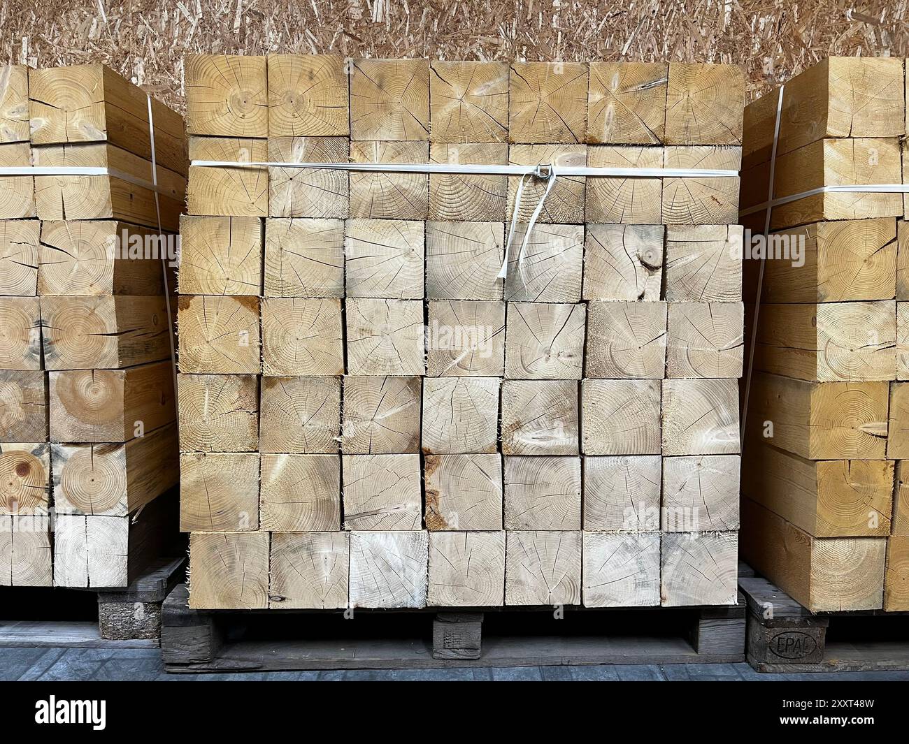 Pallet with wooden blocks for a bullet catcher in a shooting range ...