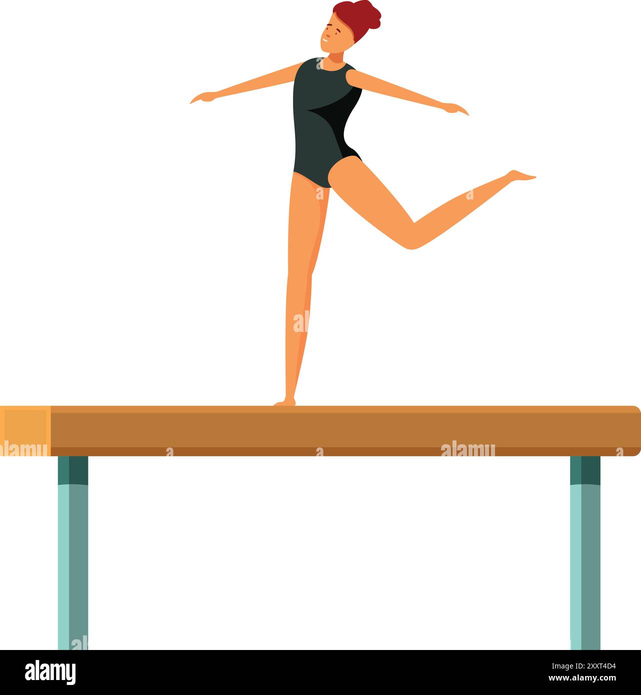 Young woman gymnast is balancing on a beam, performing a gymnastics ...