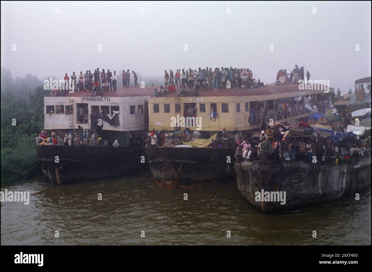 A boat crowded with people on the Congo River Stock Photo - Alamy