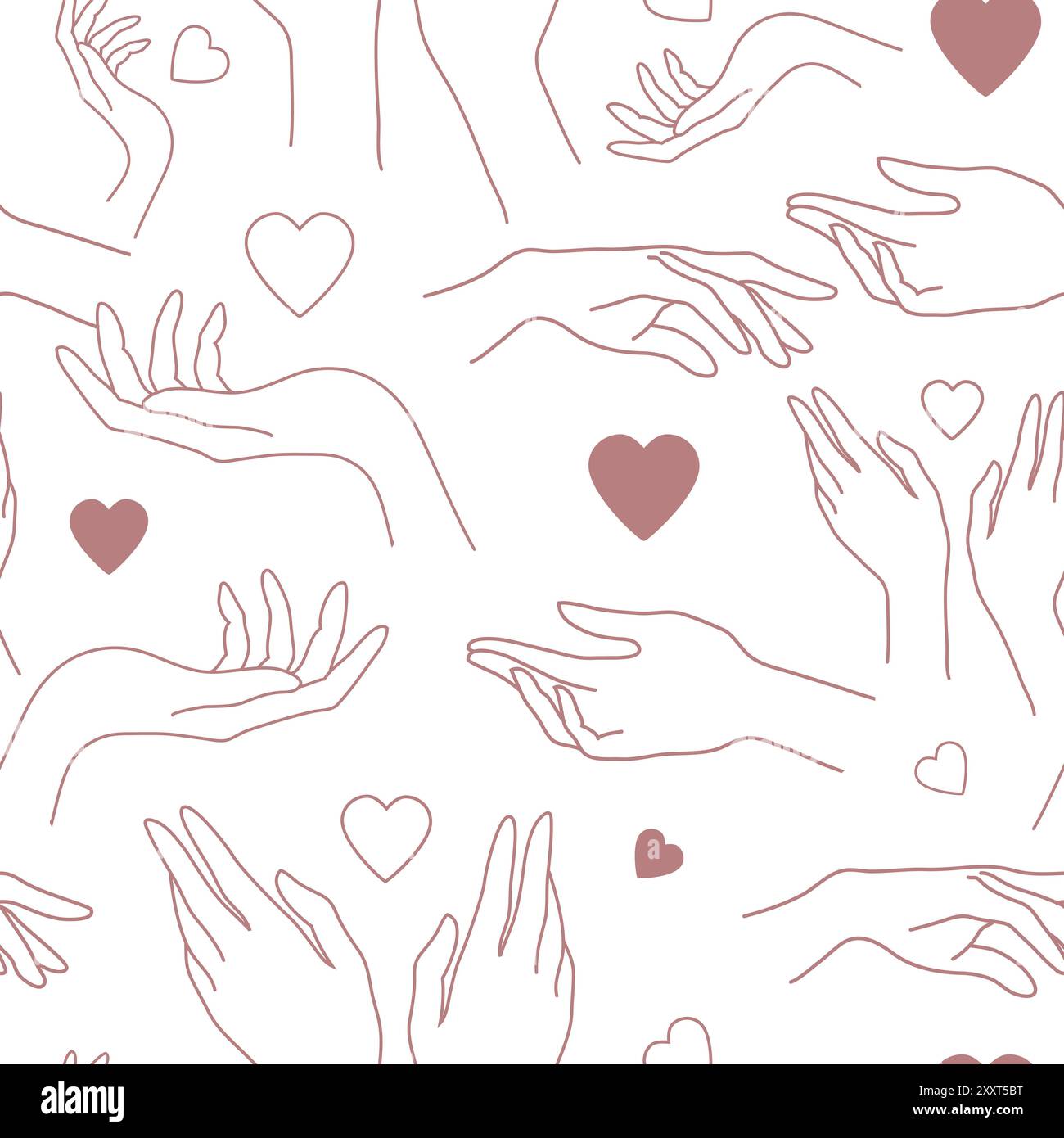 Vector seamless charity, love pattern. Line hands holding, giving ...