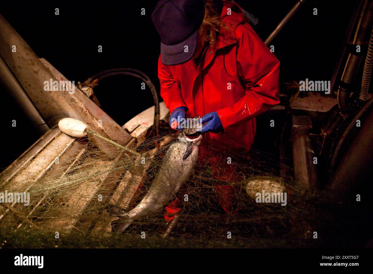 The founder of Loki Fish, Inc., lays out his net aboard the salmon ...