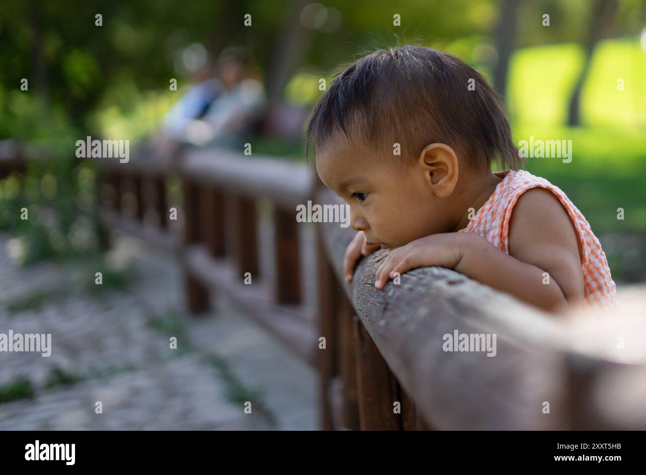 Girl leaning over fence hi-res stock photography and images - Alamy