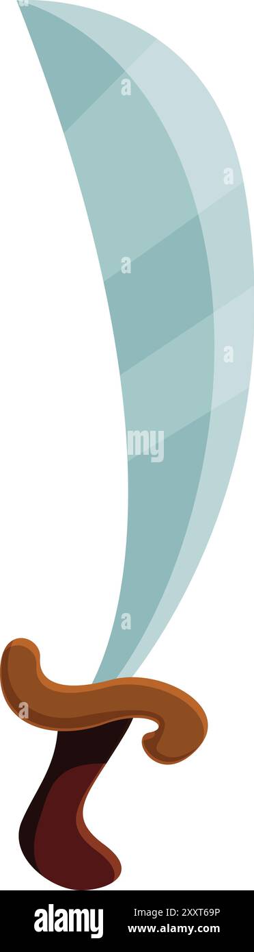 Cartoon style curved sword with a wooden hilt, standing upright ...