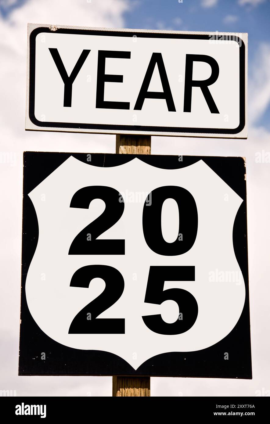 Year 2025 written on american roadsign, new year card Stock Photo - Alamy