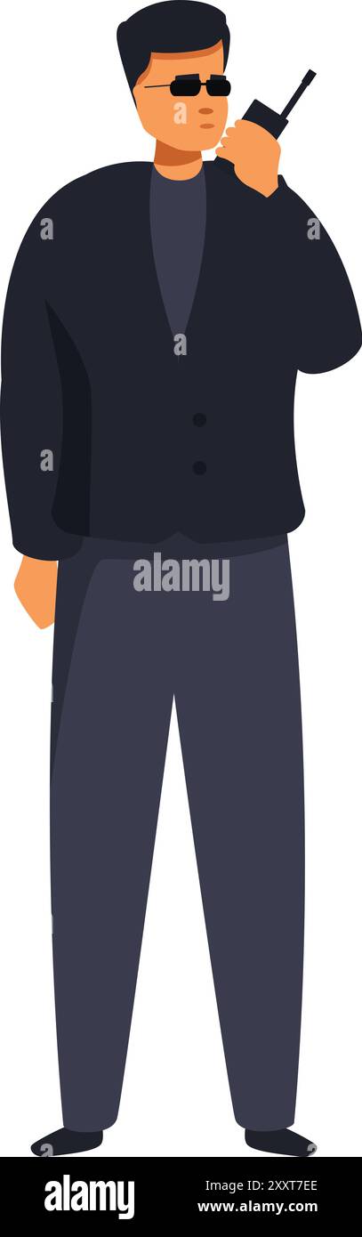 Security guard is standing and using a walkie talkie Stock Vector Image ...