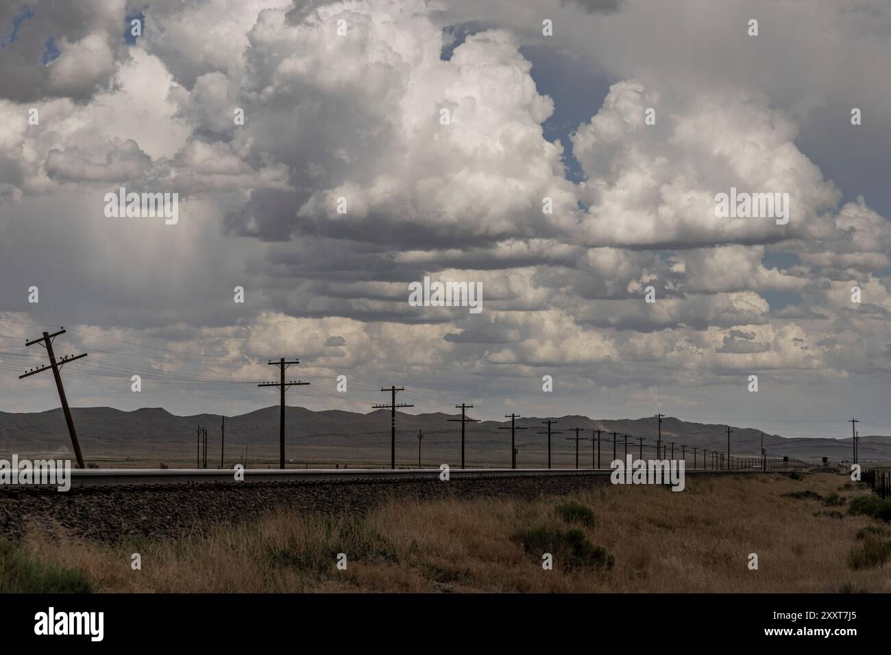 Dramatic clouds over train tracks and telegraph poles Stock Photo - Alamy