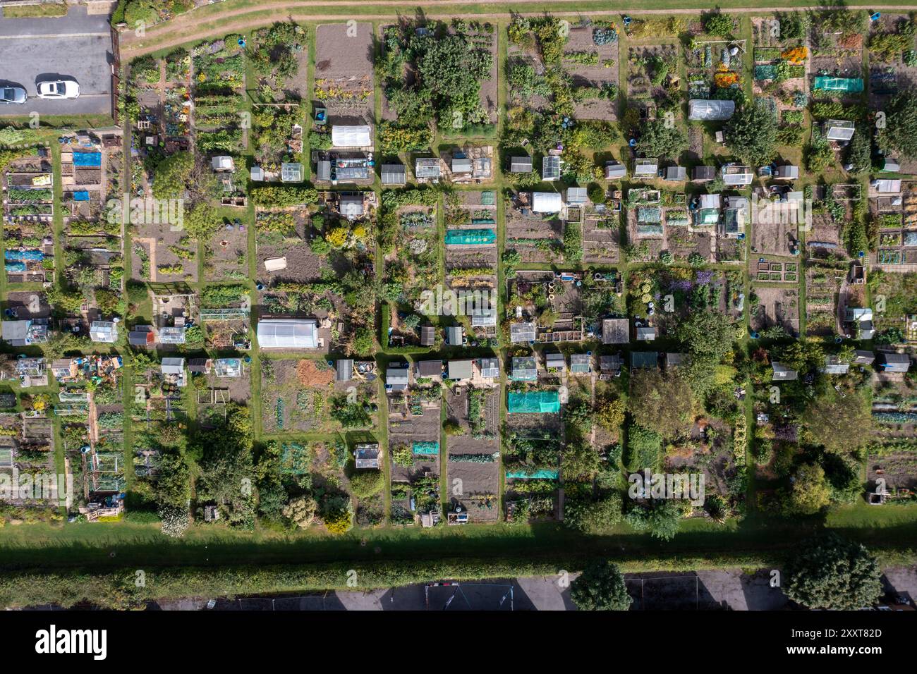 Straight down aerial drone photo of a typical British community ...