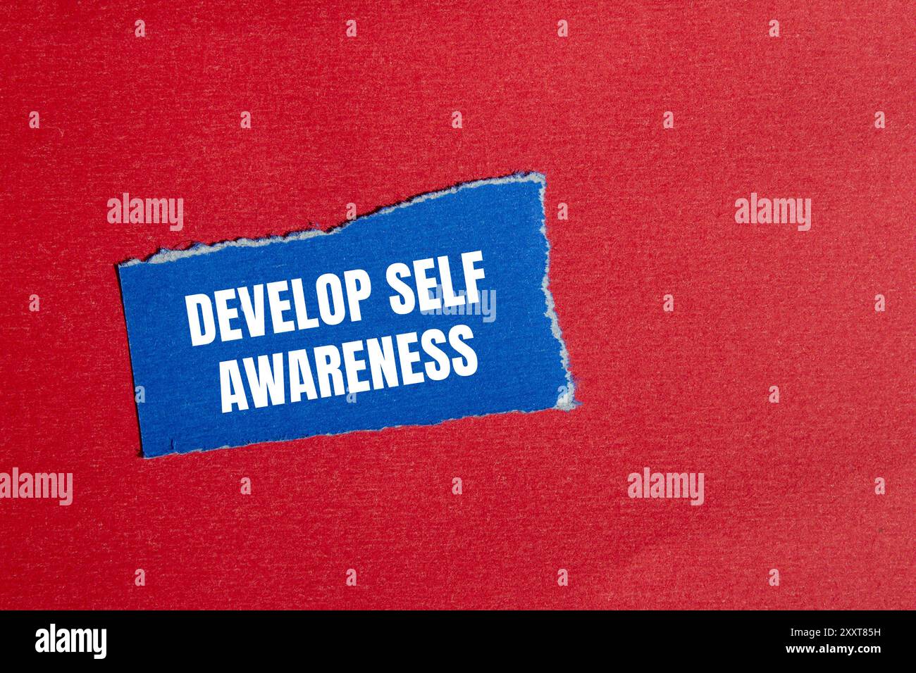 Develop self awareness message written on ripped blue paper piece with ...