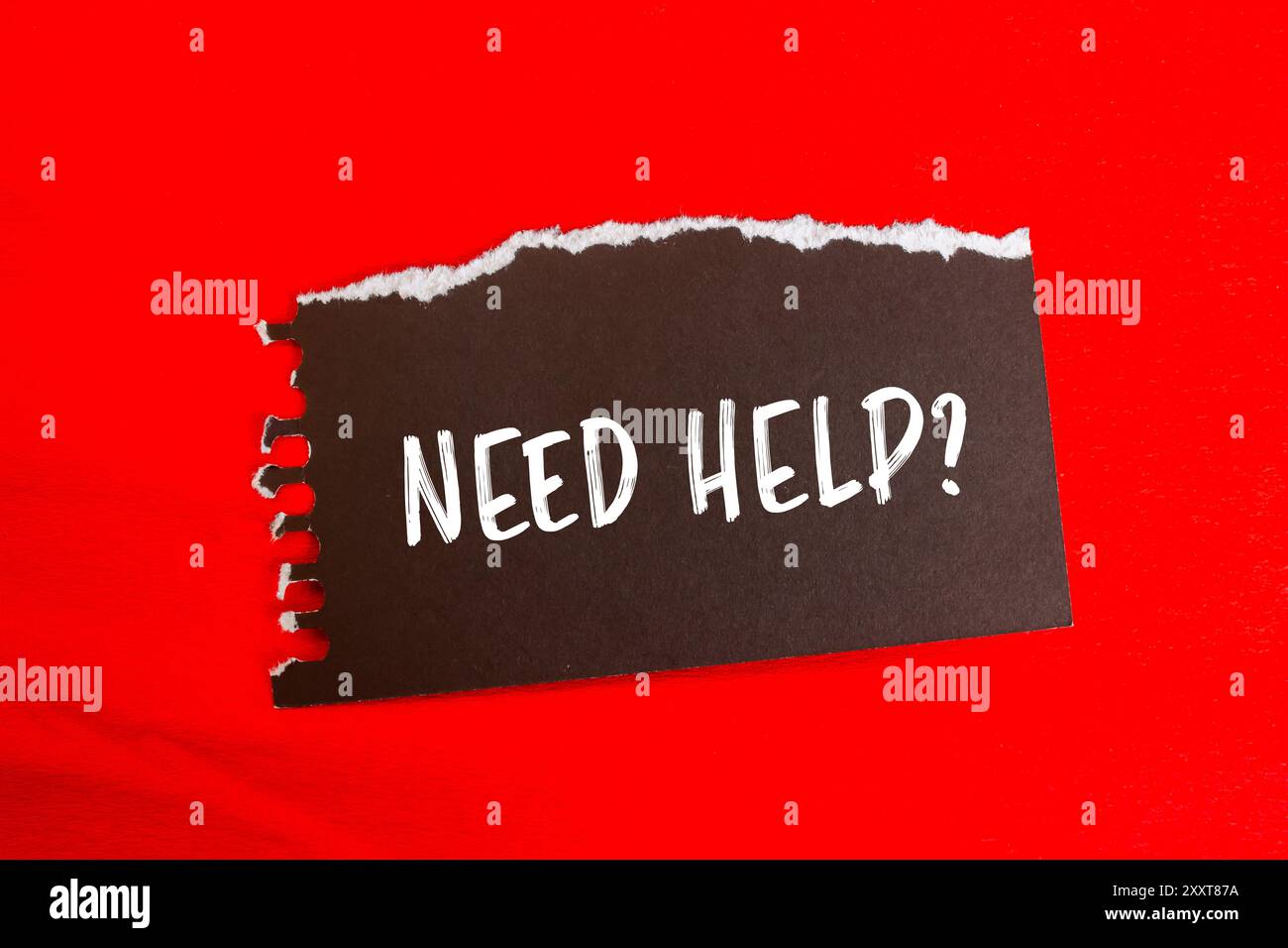 Need Help Question Message Written On Ripped Torn Black Paper Piece