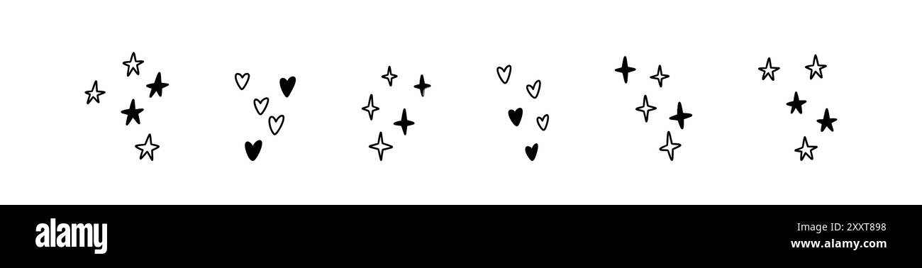 Cute line doodle falling stars and hearts. Followers reaction for live ...
