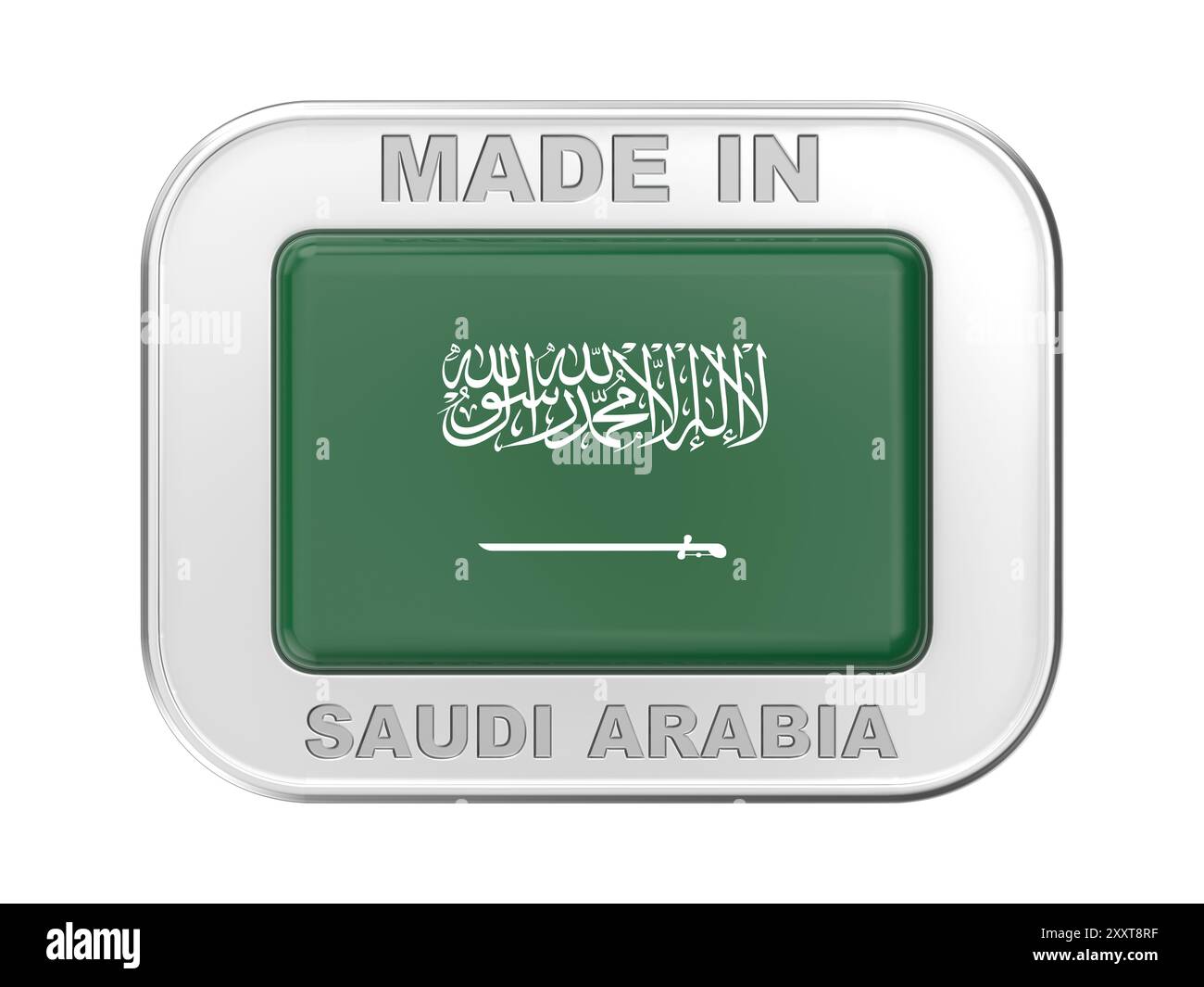 Made in Saudi Arabia, silver badge with the national flag of Saudi ...