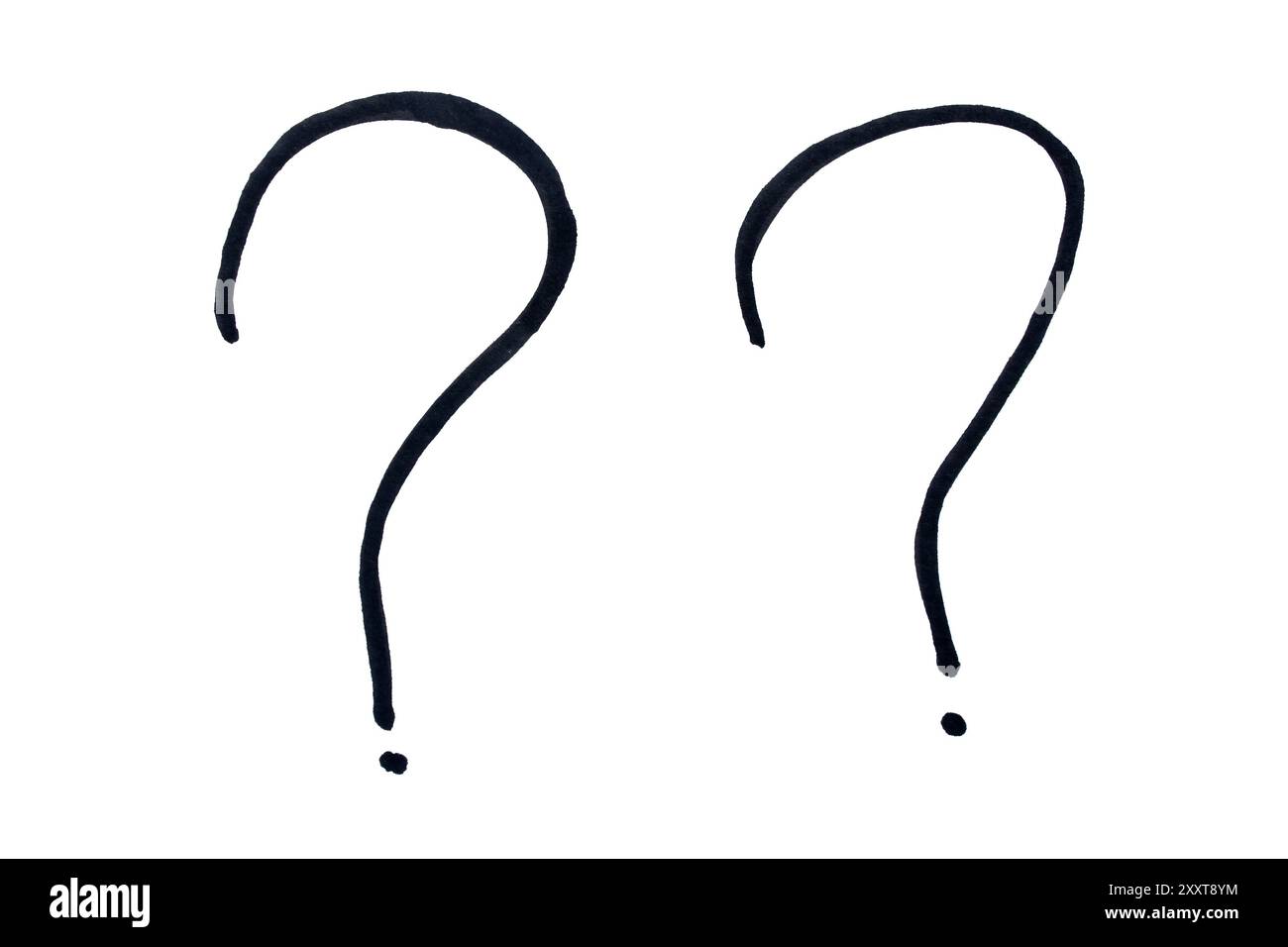 Two question marks drawn with black marker on white background Stock ...
