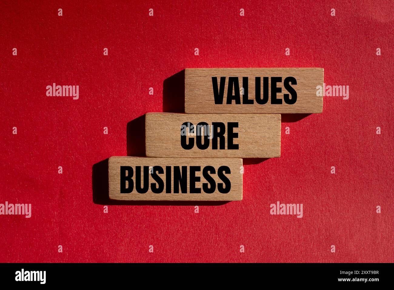 Business core values message written on wooden blocks with red ...