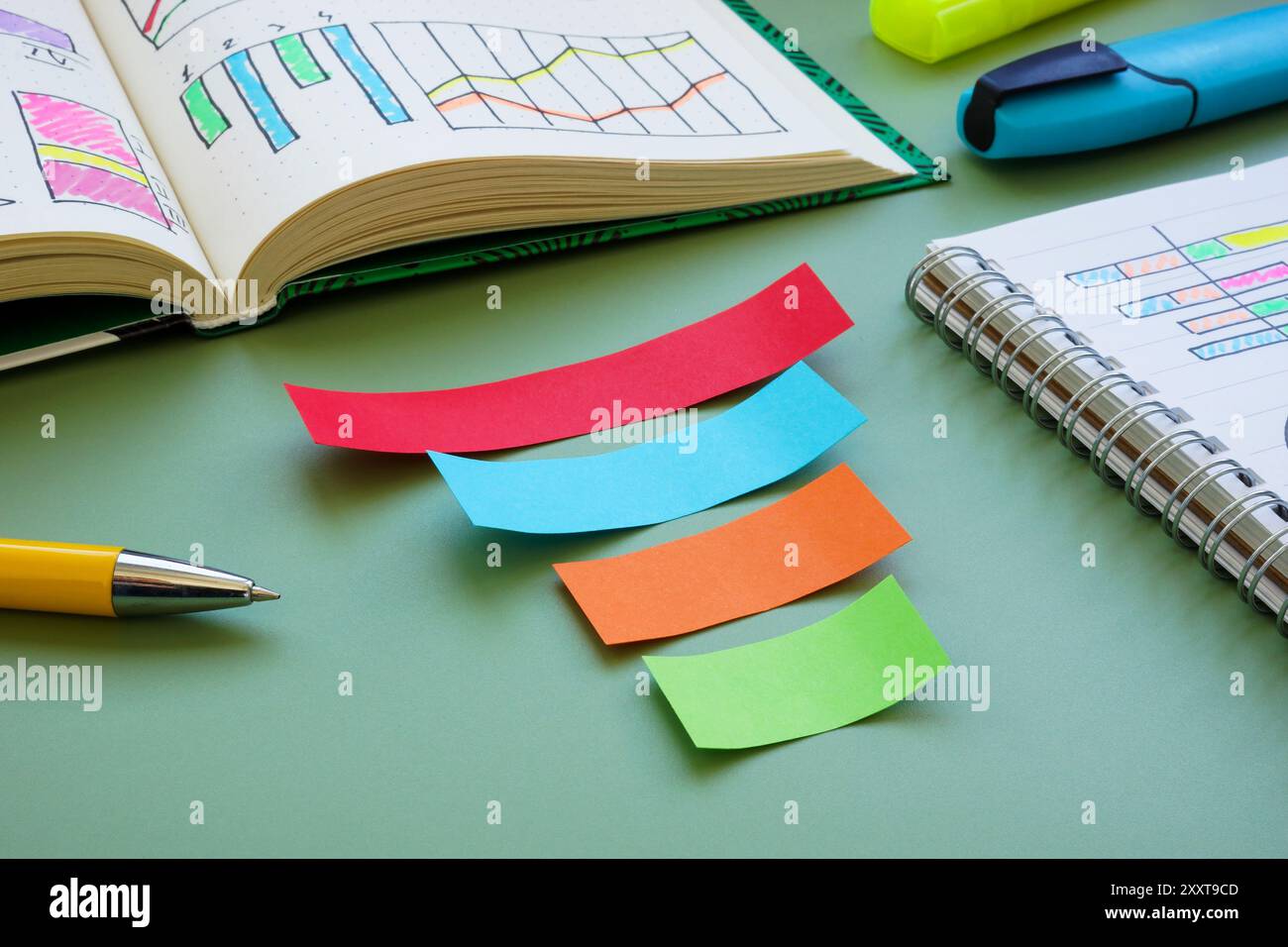 Paper strips represent a marketing conversion funnel. Symbolizes ...