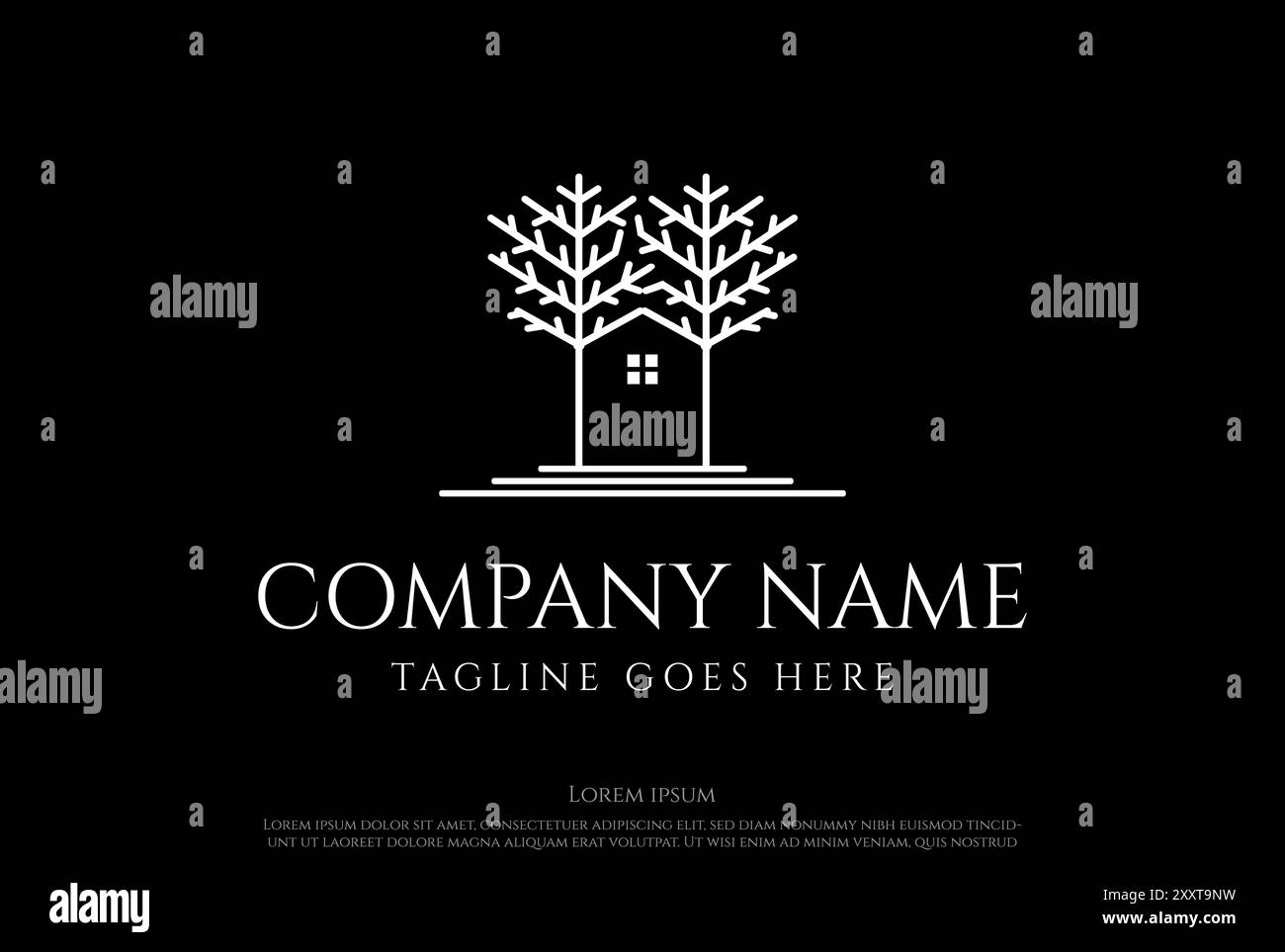 House Cabin Tree Forest Line Real Estate Logo Design Vector Stock ...