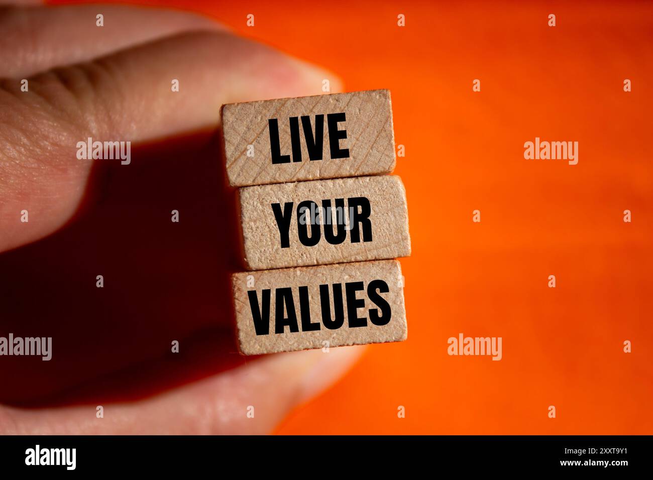 Live your values message written on wooden blocks with orange ...