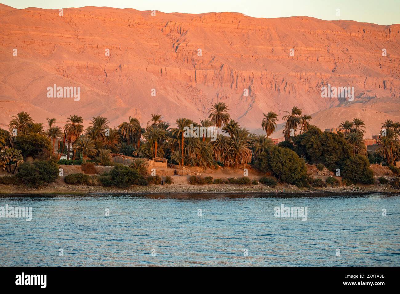 The contrast of the Nile River oasis. The lush green fields and ancient ...