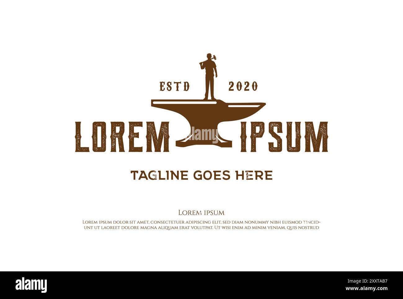 Retro Vintage Iron Man Worker with Anvil Foundry for Blacksmith Logo ...